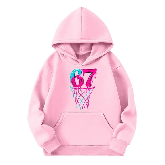 AWZXDE Girls Fashion Cartoon Number 67 Print Hooded Sweatshirt Long ...