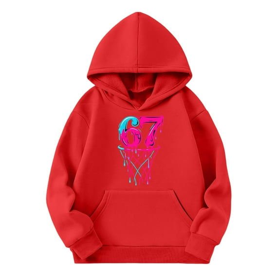 AWZXDE Girls Fashion Cartoon Number 67 Print Hooded Sweatshirt Long ...