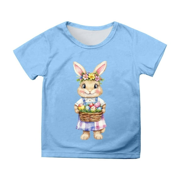 AWZXDE Girls'Fashion Cute Rabbit Print Casual Round Neck T-Shirt for ...