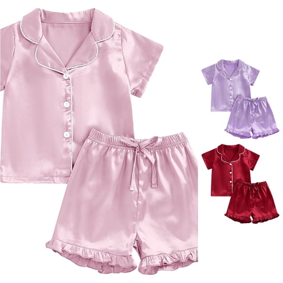 AWZXDE Girls Fashion Solid Lapel Button Down Short Sleeve Blouse Shorts ...