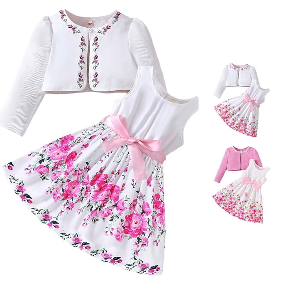 AWZXDE Girls Floral Print Dress Set Summer Spring Outfits Toddler Two ...