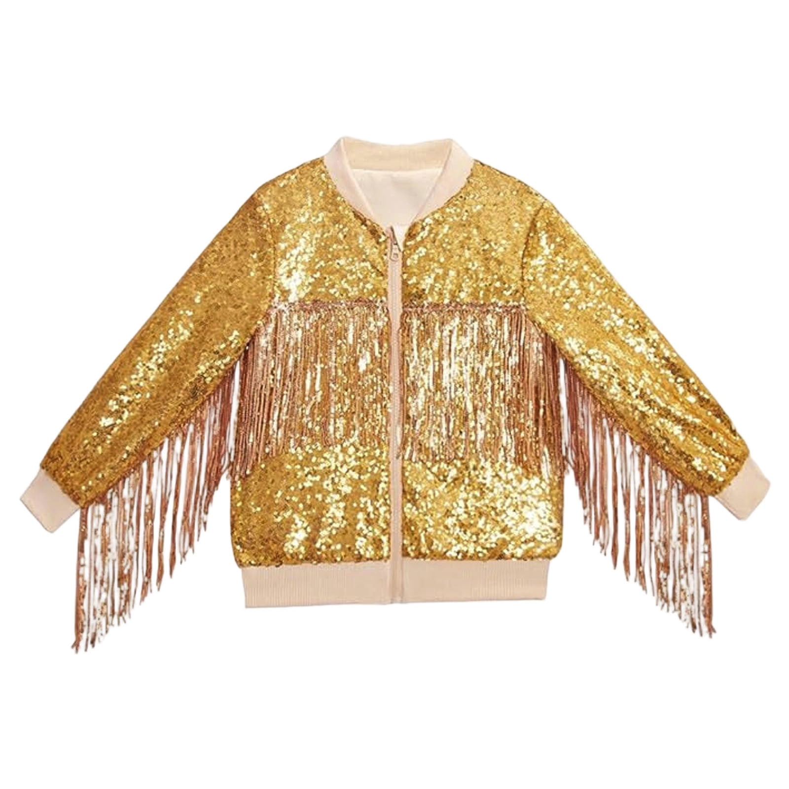 AWZXDE Girls Fringe Sequin Jacket Long Sleeve Casual Coat Several ...