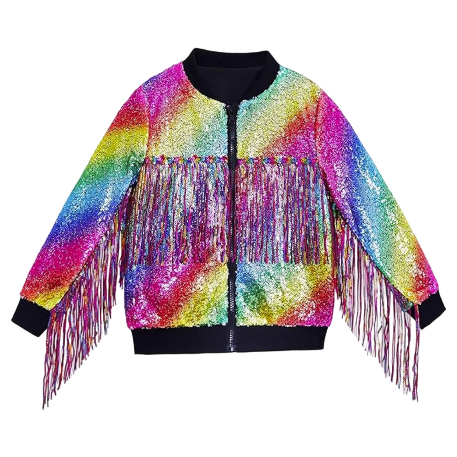 AWZXDE Girls Fringe Sequin Jacket Long Sleeve Casual Coat Several ...