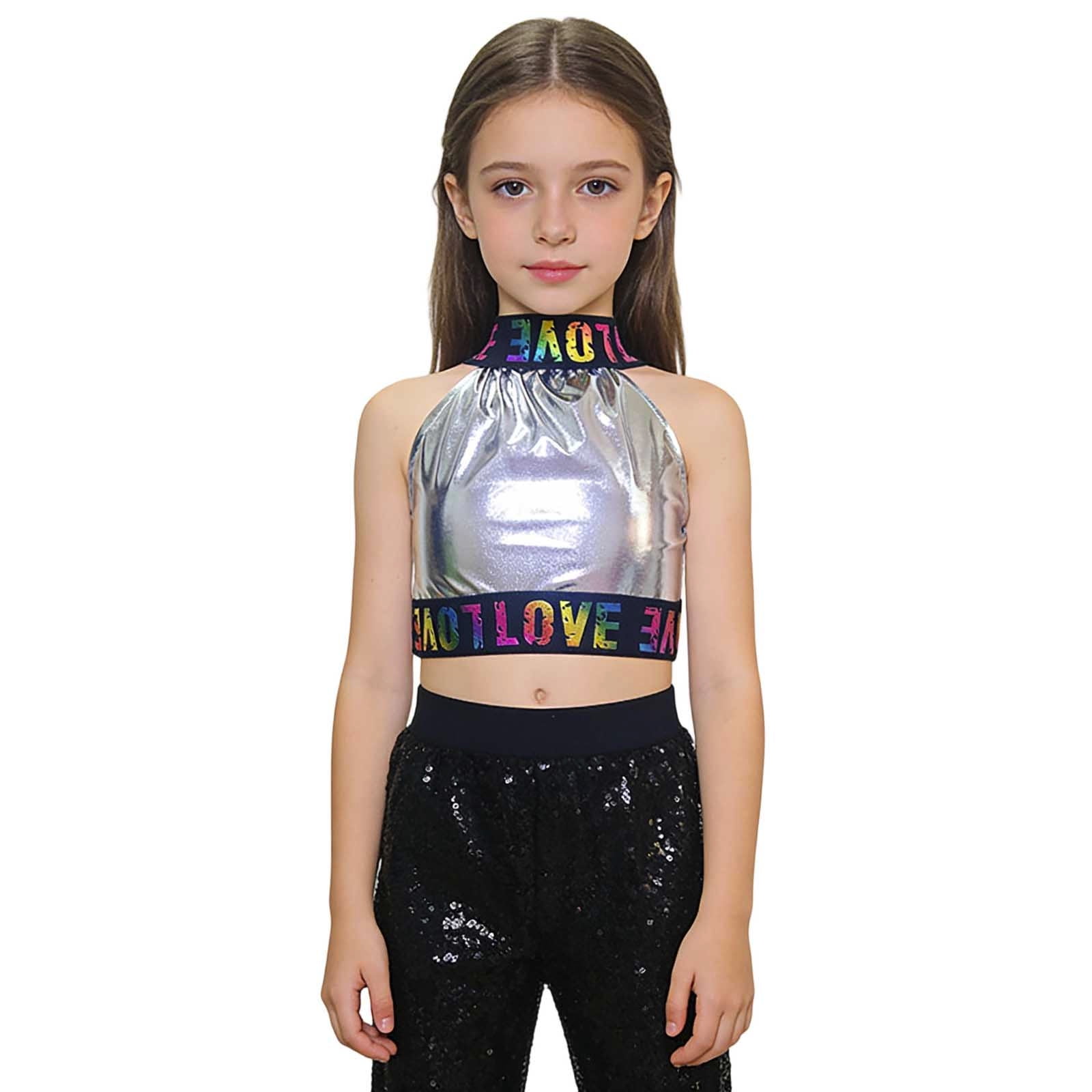 AWZXDE Girls Glitter Letter Crop Top Off Shoulder Sleeveless ...