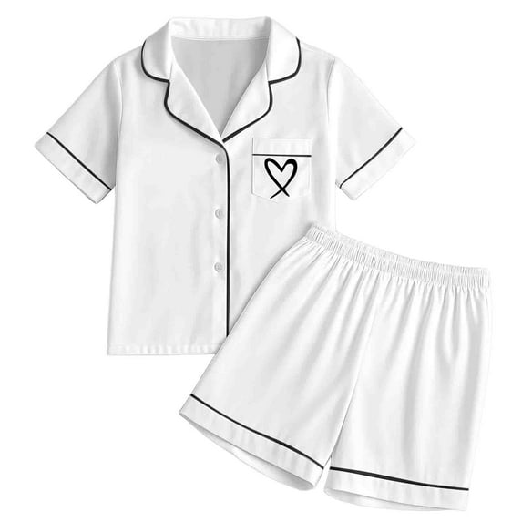 AWZXDE Girls Heart Print Short Sleeve Pajamas Set 2 Piece Soft Top And ...