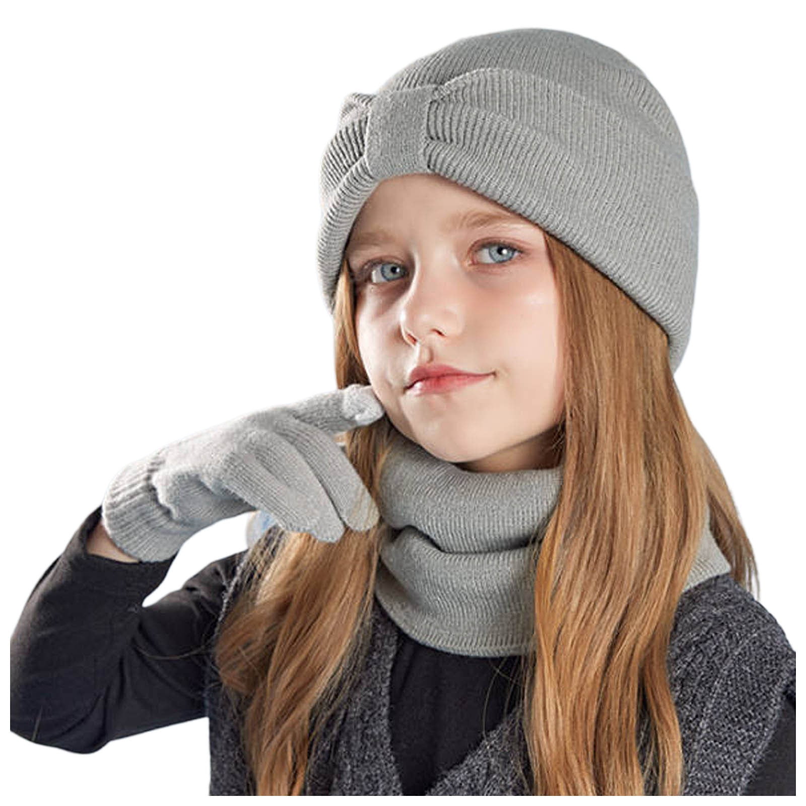 AWZXDE Girls Knitted Winter Hat Scarf Gloves Set Soft Warm Warm Lined ...