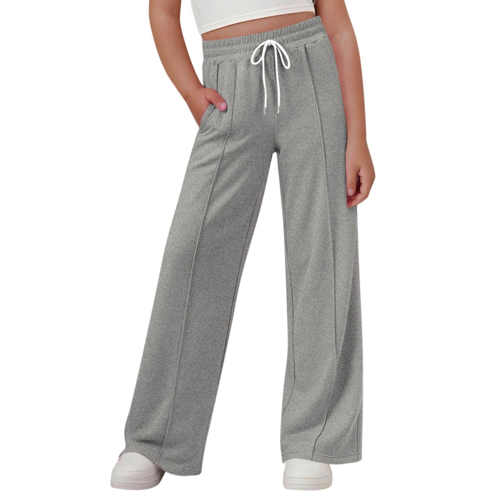 AWZXDE Girls Leisure Elastic Waist Wide Leg Pants for Kids and Youth ...