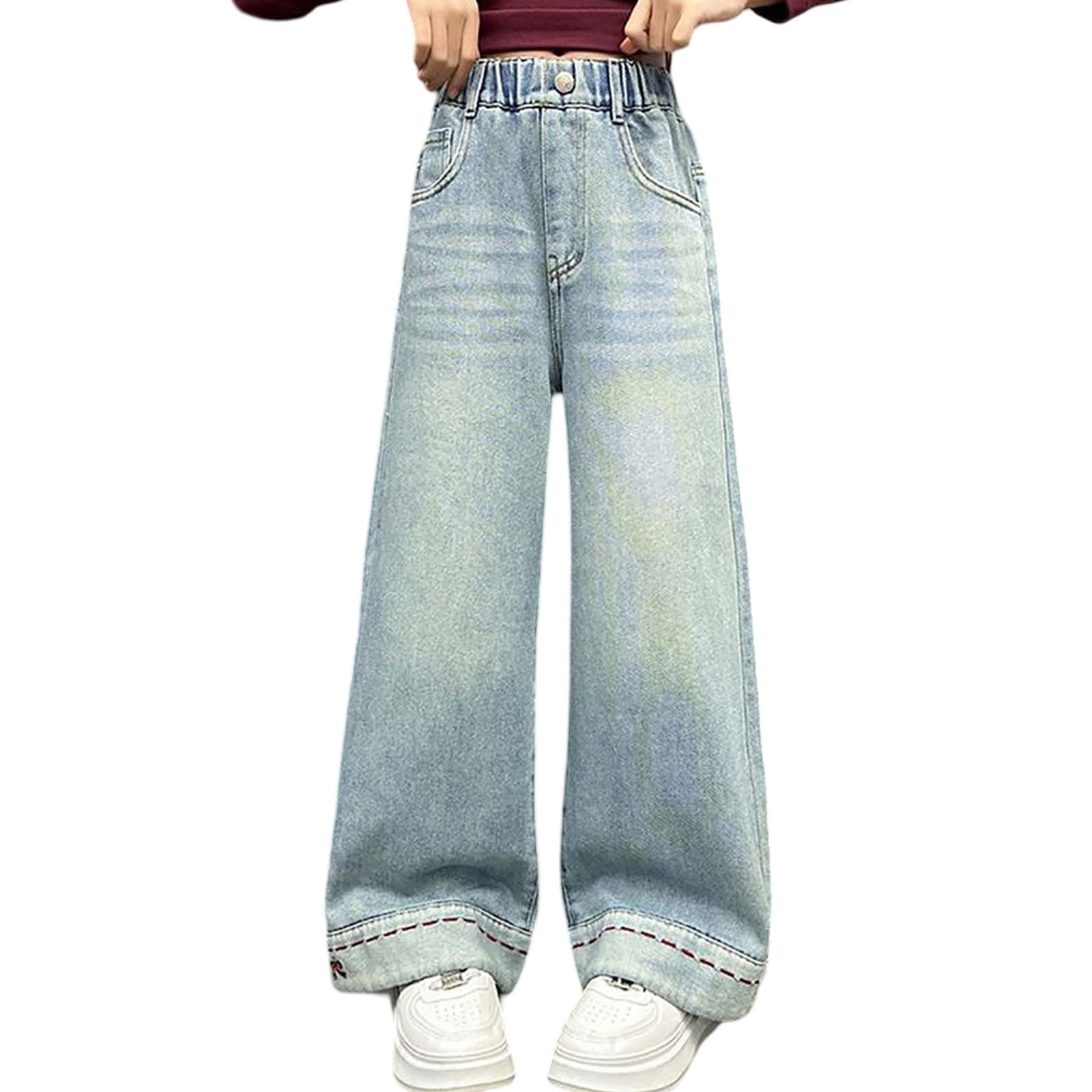 AWZXDE Girls Long Pants Straight Leg for Cool Weather, Denim Jeans for ...