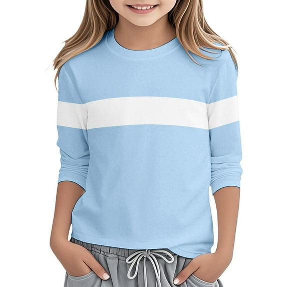 AWZXDE Girls Long Sleeve Color Block Round Neck Tee Soft Comfortable ...