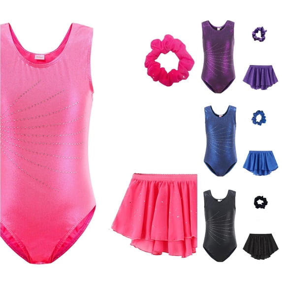 AWZXDE Girls Long Sleeve Dance Gymnastics Outfit With Glitter ...