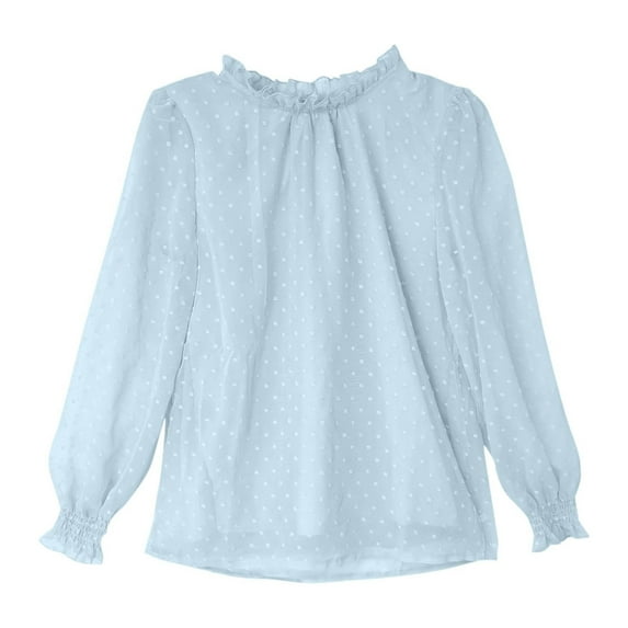 AWZXDE Girls Long Sleeve Shirts Flocked Mesh Ruffle Blouse Elastic ...