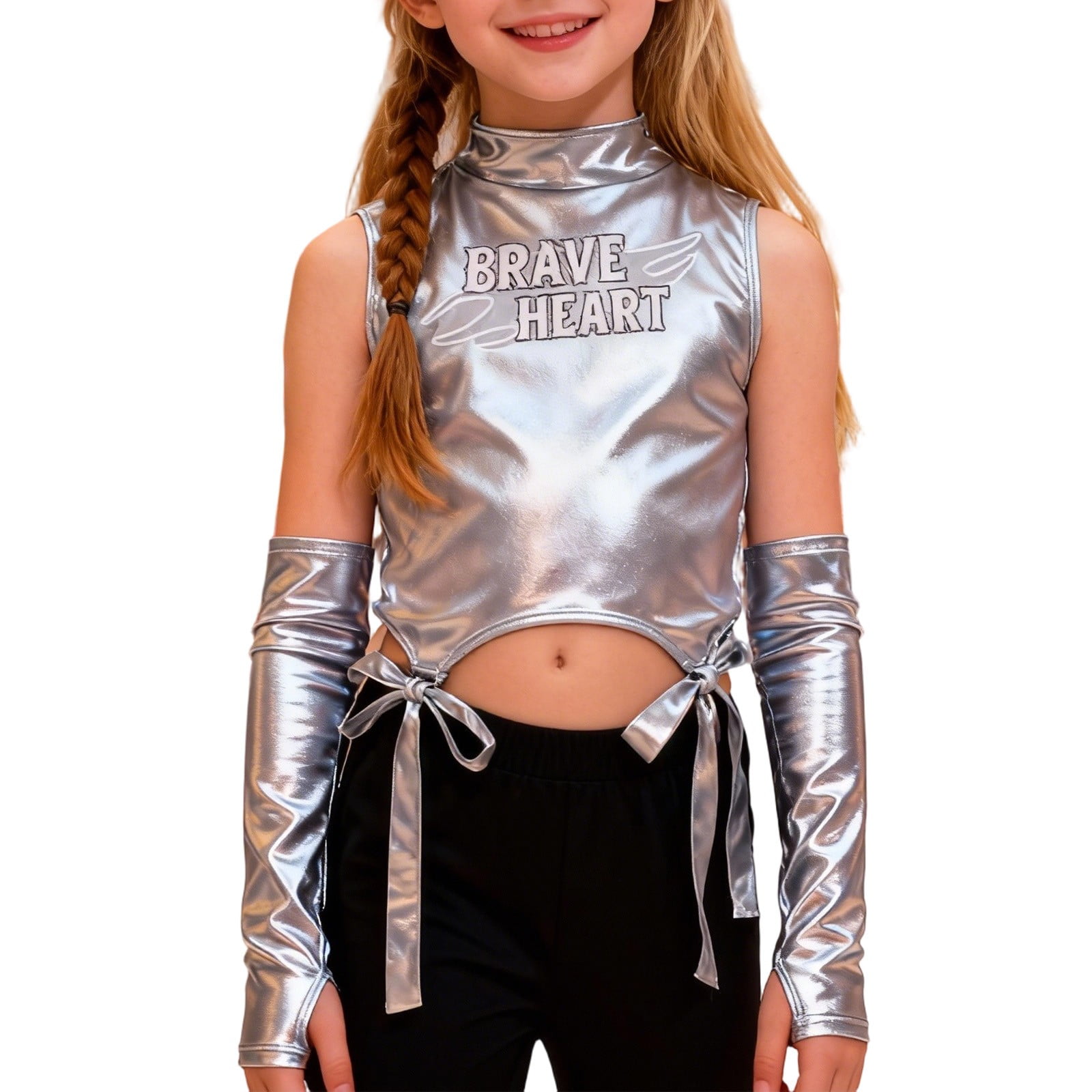 AWZXDE Girls Metallic Performance Dancewear Top For Party Street ...