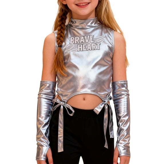 AWZXDE Girls Metallic Performance Dancewear Top For Party Street ...