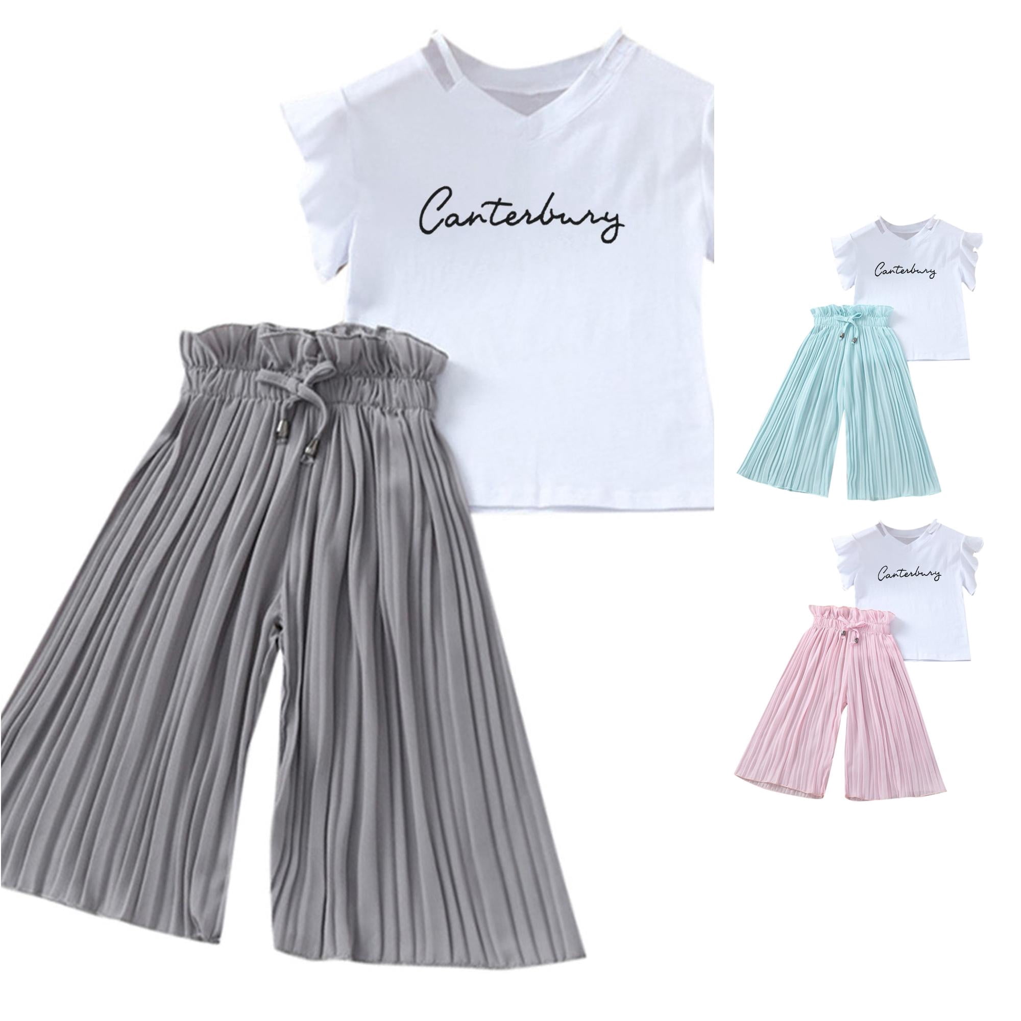 AWZXDE Girls Outfits Set Letter Print Tops with Ruffle Pants Loose Fit ...
