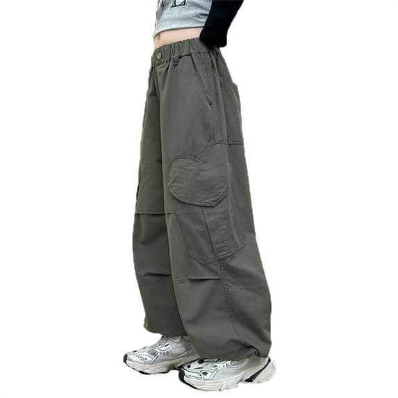 AWZXDE Girls Pants for Cool Weather with Pocket Heart Print Utility ...