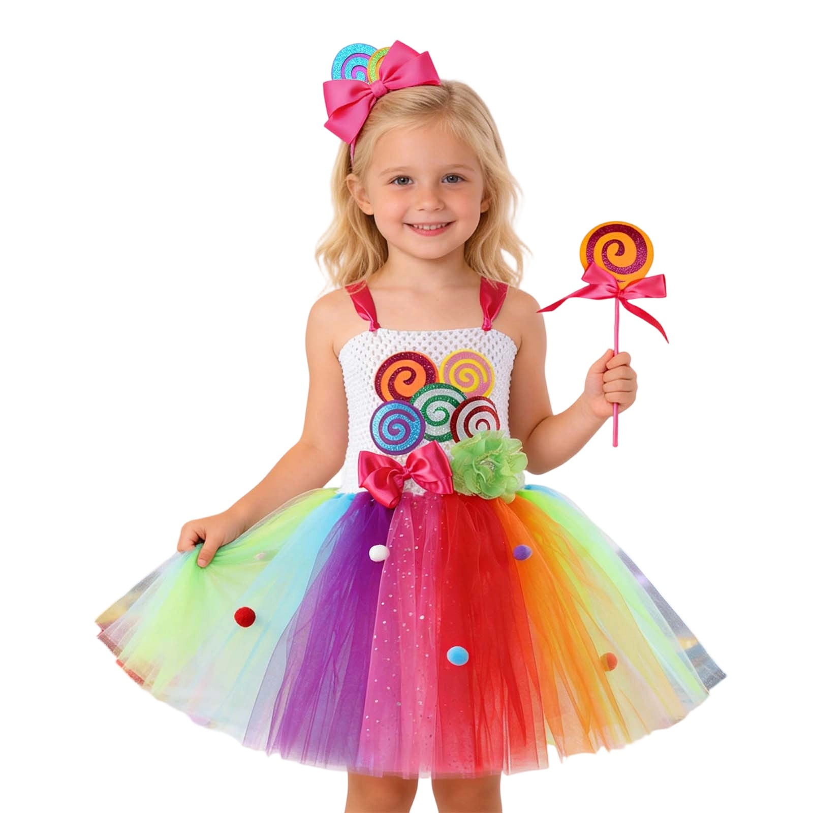 AWZXDE Girls Party Candy Rainbow Tutu Dress Cute Fashion Sequin Net ...