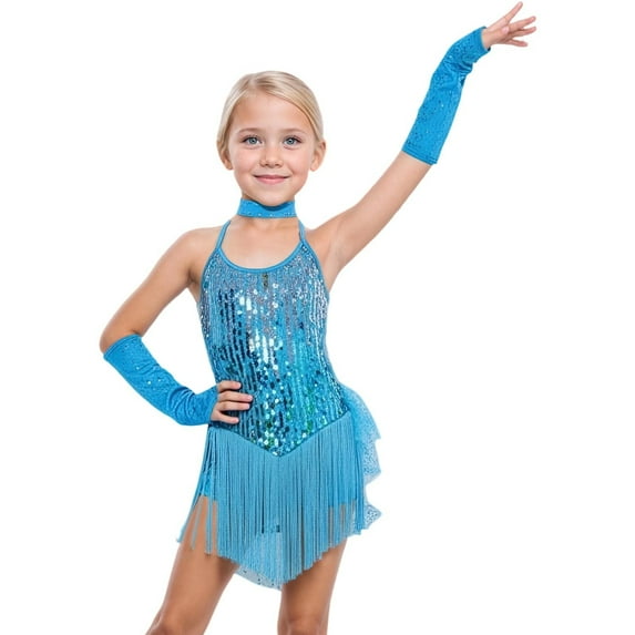 AWZXDE Girls Performance Dress Solid Color Sequin Applique Girls Party ...