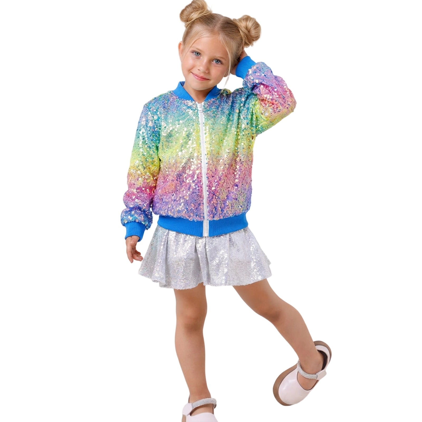 AWZXDE Girls Sequin Color Block Coat Sparkly Glitter Jacket Fashion ...