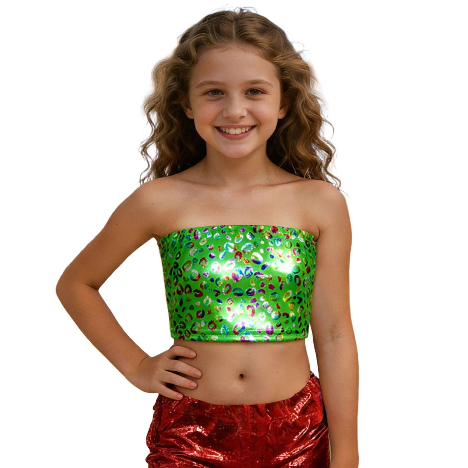 AWZXDE Girls Sequin Glitter Leopard Print Camisole Top For Dance ...