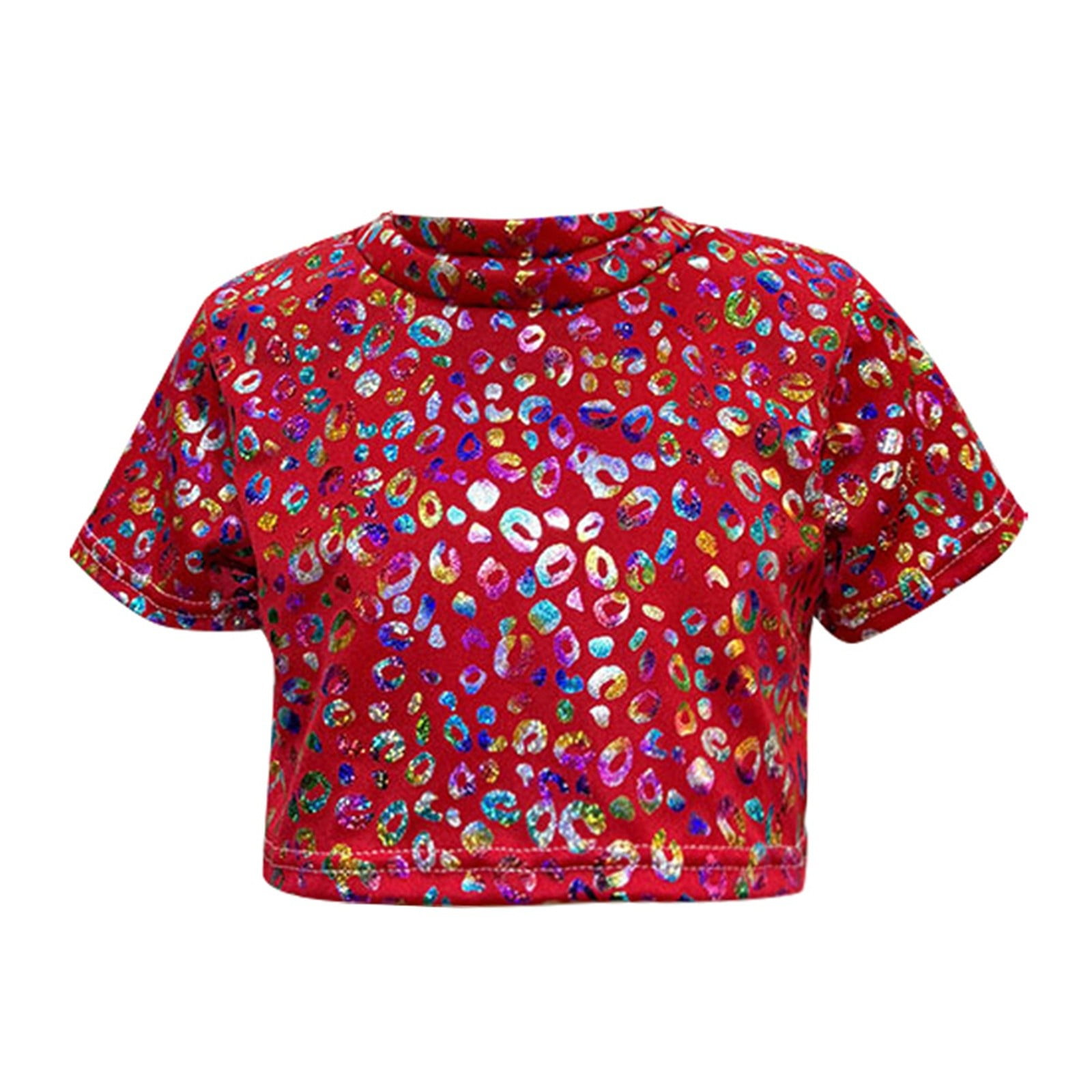 AWZXDE Girls Sequin Print Crop Tee Short Sleeve Party Outfits Cute Tops ...