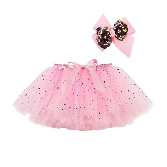 AWZXDE Girls Sequin Star Tutu Tulle Skirt For Girls And Hair Bow 2Pcs ...