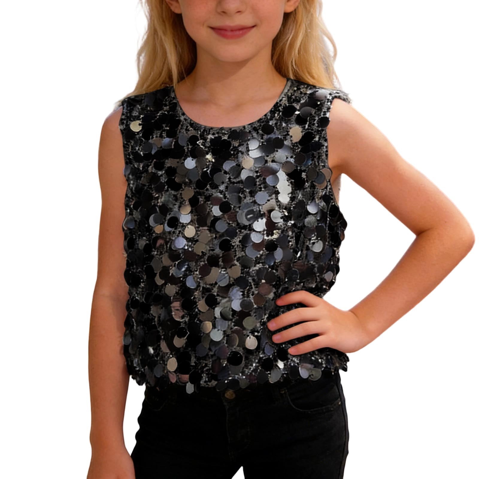AWZXDE Girls Sequin Tank Top Loose Fit For Summer Glitter Vest Casual ...