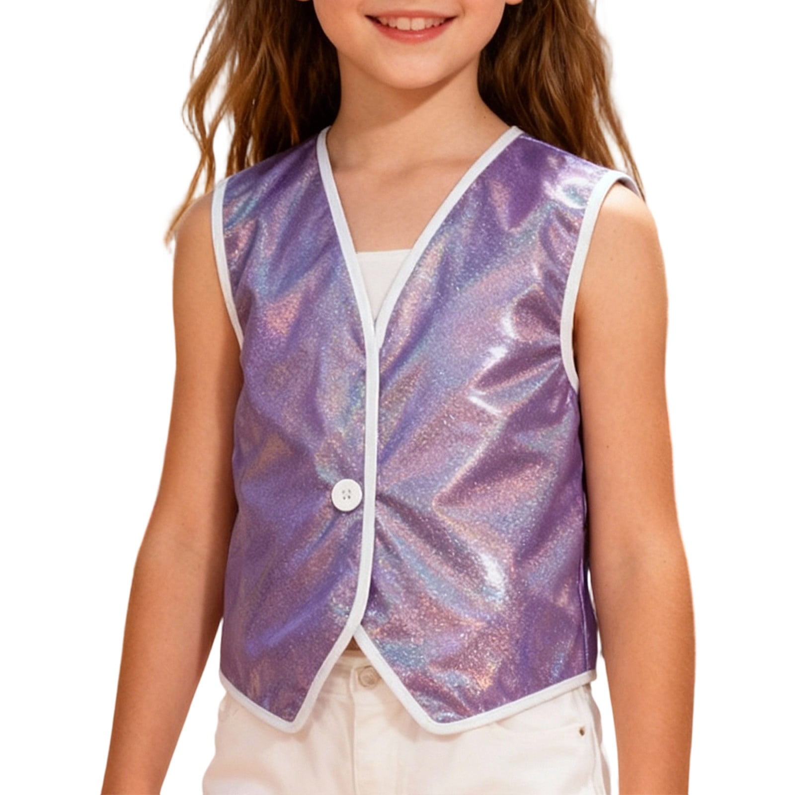 AWZXDE Girls Sequin Vest One Button Sleeveless Jacket For Stage ...