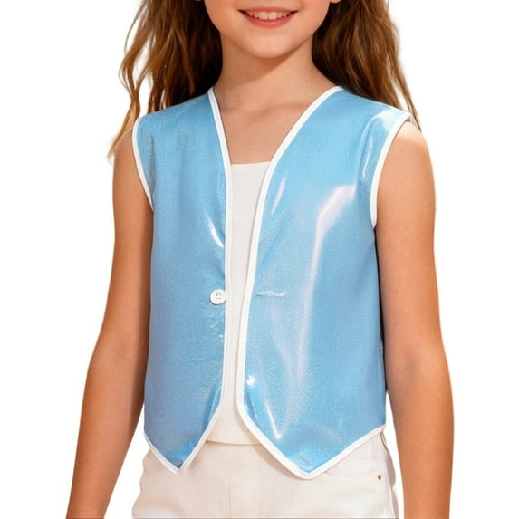 AWZXDE Girls Sequin Vest One Button Sleeveless Jacket For Stage ...
