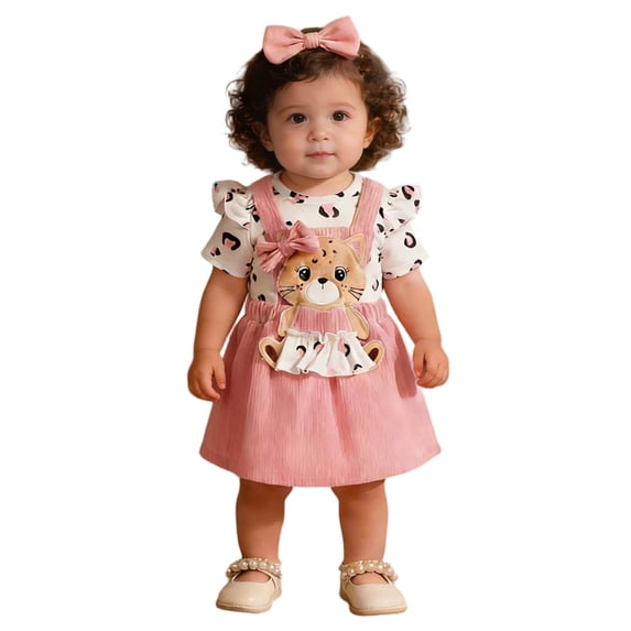 AWZXDE Girls Short Sleeve Leopard Prints Romper Bodysuit Cartoon ...