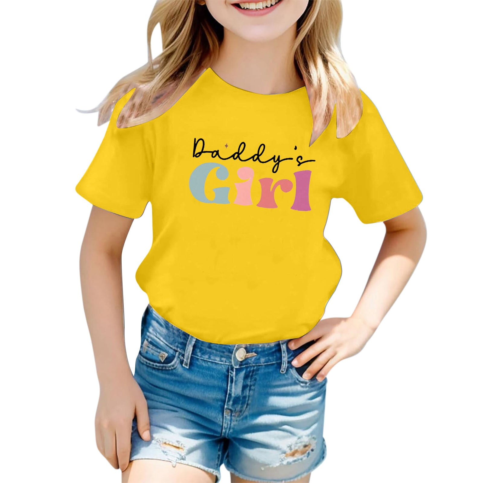 AWZXDE Girls Solid Color Letter Print Short Sleeve Tee,Cute Alphabet ...