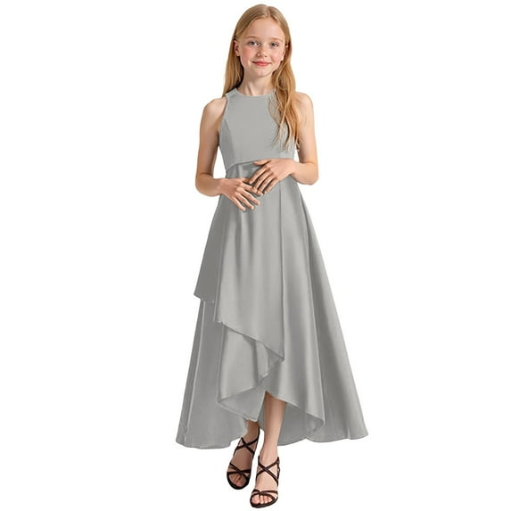 AWZXDE Girls Solid Color Party Gown Round Neck Spaghetti Strap ...