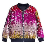 AWZXDE Girls Solid Color Sequin Zip Up Jacket Long Sleeve Glitter Kids ...