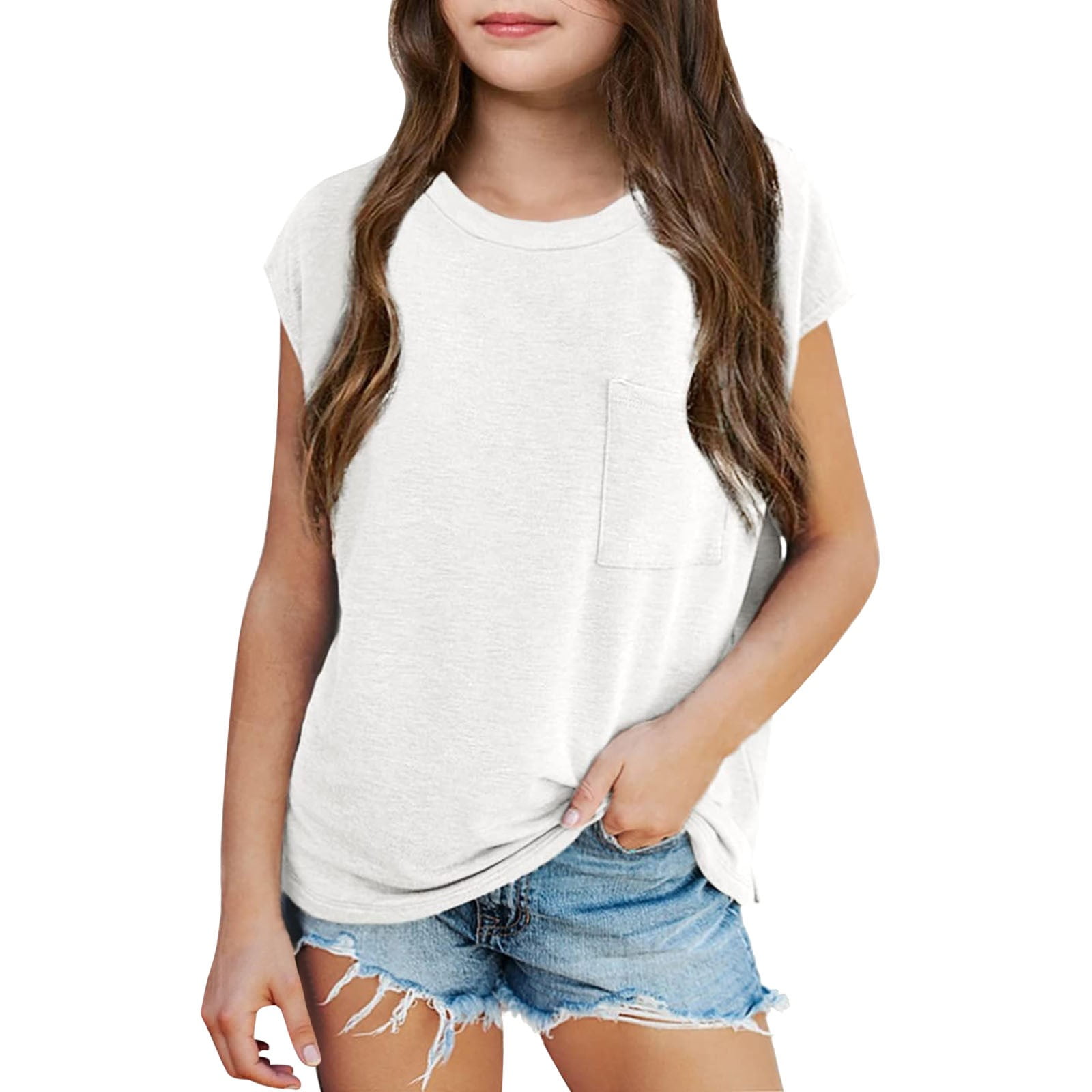 AWZXDE Girls Solid Color Short Sleeve T-Shirts,Casual Loose Fit Tee Top ...