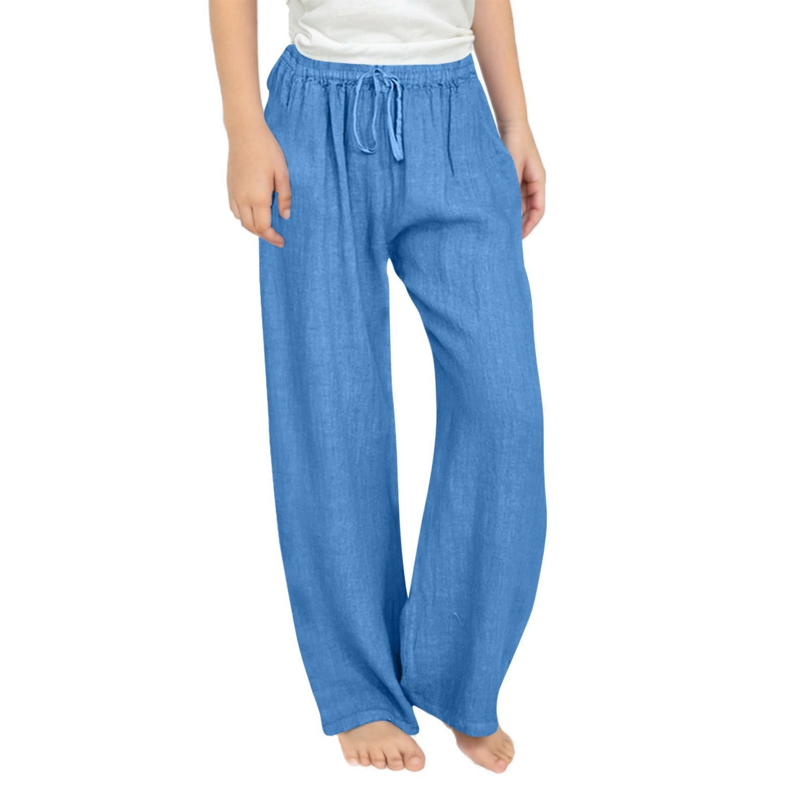 AWZXDE Girls'Solid Color Wide Leg Denim Jeans - Breathable Relaxed Fit ...