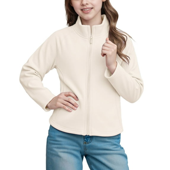 AWZXDE Girls Solid Color Zip Up Hoodie Jacket with Stand Collar Cozy ...