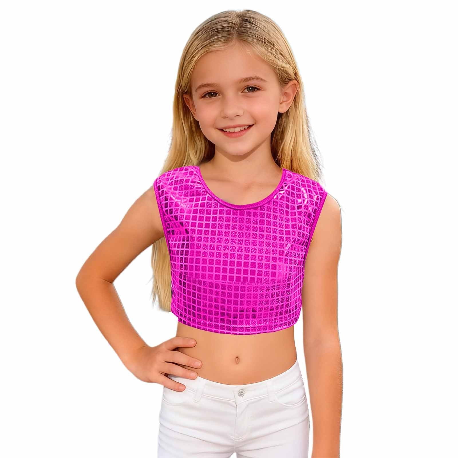 AWZXDE Girls Square Glitter Print Crop Top Sleeveless Tank For Party ...