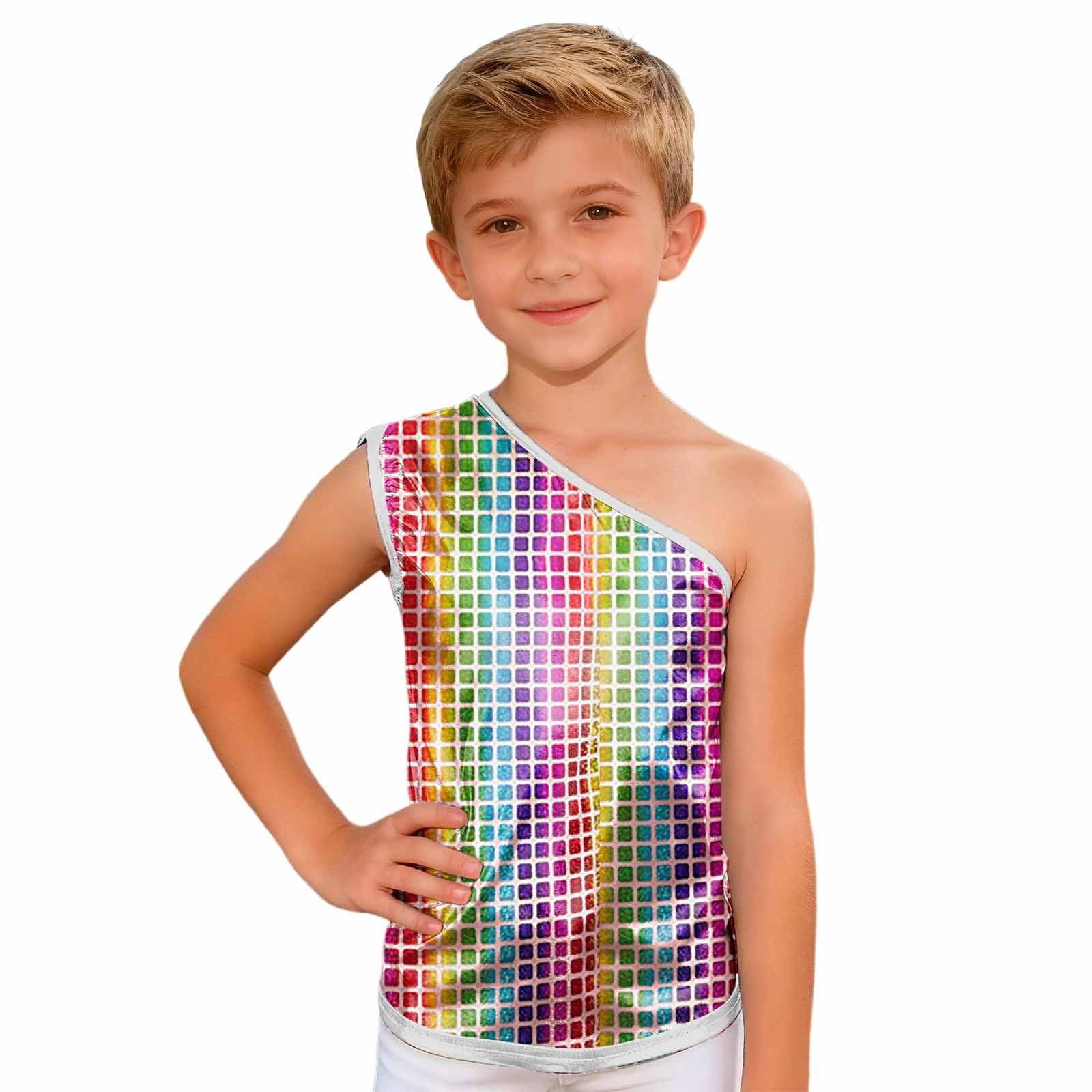 AWZXDE Girls Square Glitter Print Off Shoulder Tank Top For Party ...