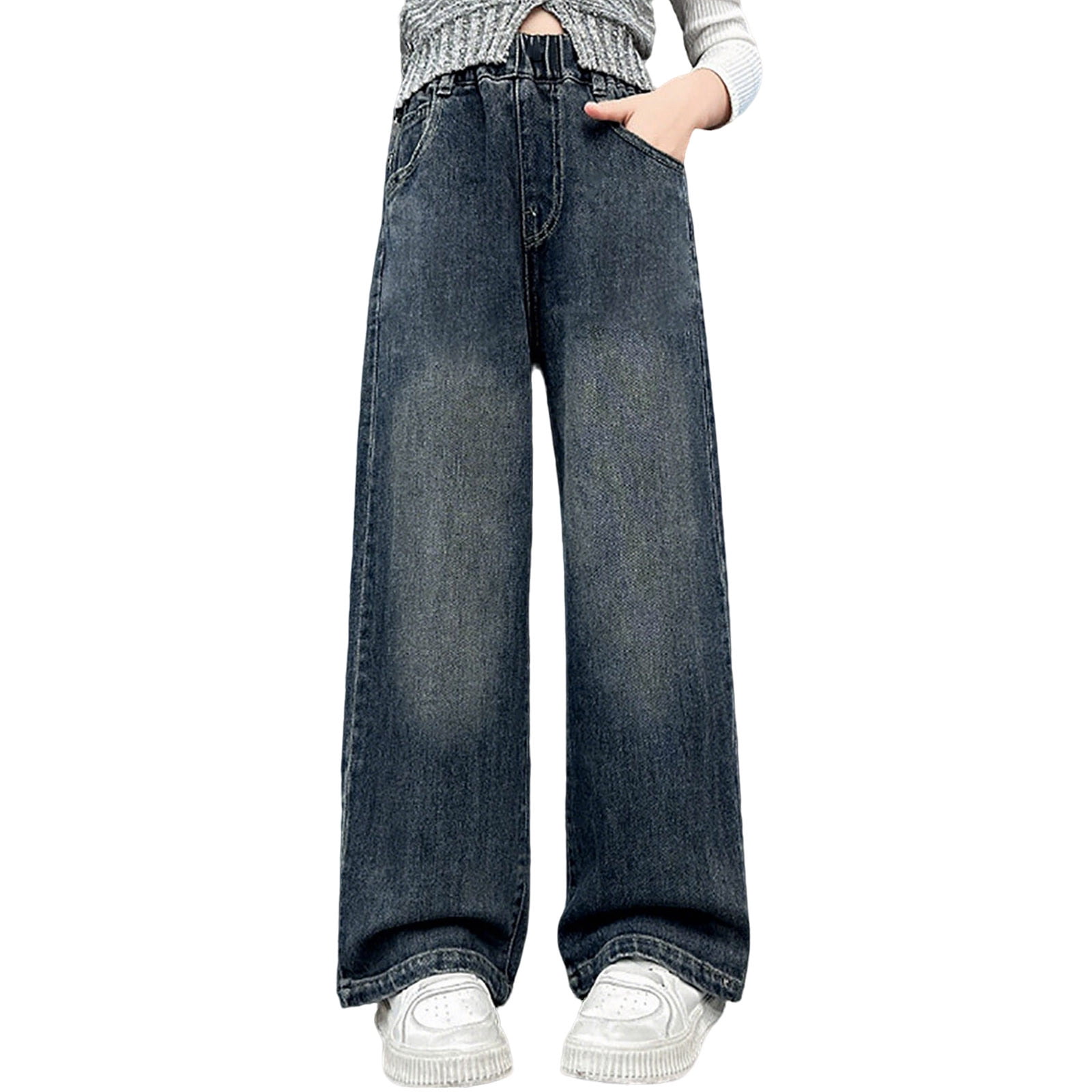 AWZXDE Girls'Straight Leg Denim Jeans - Casual Relaxed Fit Comfy Pants ...