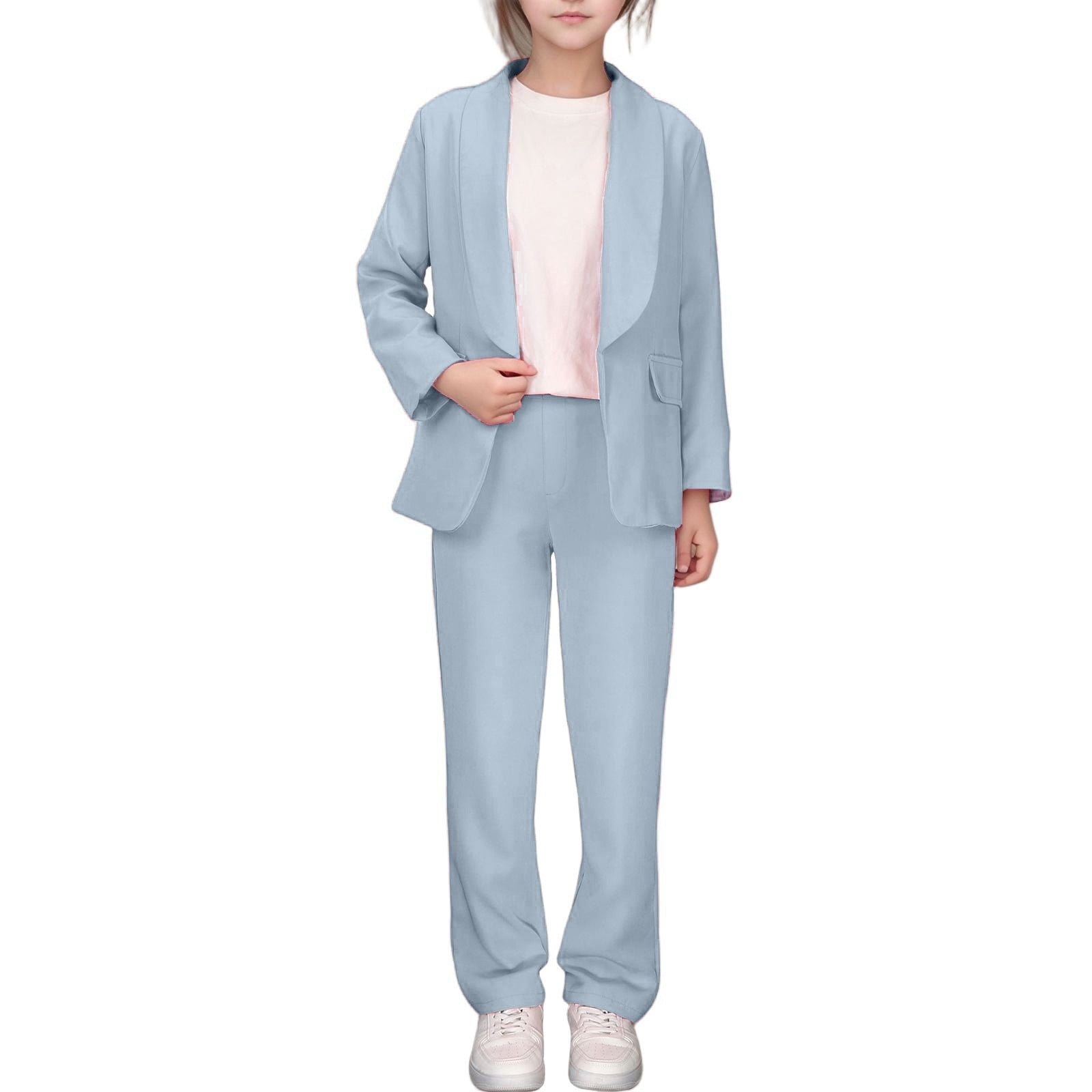 AWZXDE Girls Suit Set Lapel Long Sleeve Jacket With Pants Casual Outfit ...
