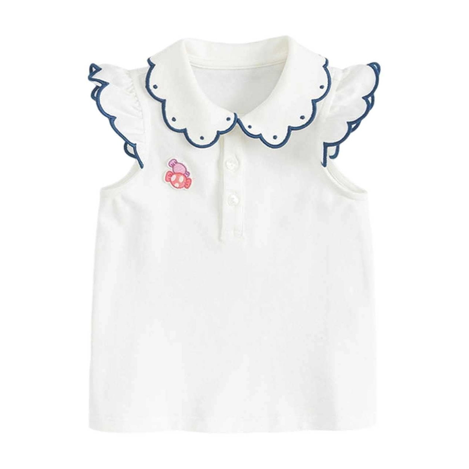 AWZXDE Girls Summer Vest T Shirt With Lace And Doll Collar Cute Korean ...