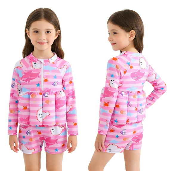 AWZXDE Girls Swimwear Long Sleeve Rash Guard Swimsuit with Special ...