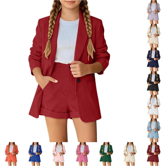 AWZXDE Girls Two Piece Button Down Long Sleeve Short Formal Outfit ...