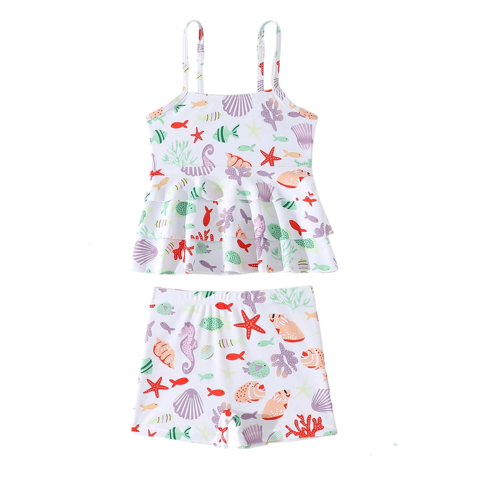 AWZXDE Girls Two Piece Sleeveless Swimsuits Cute Print Design Leisure ...