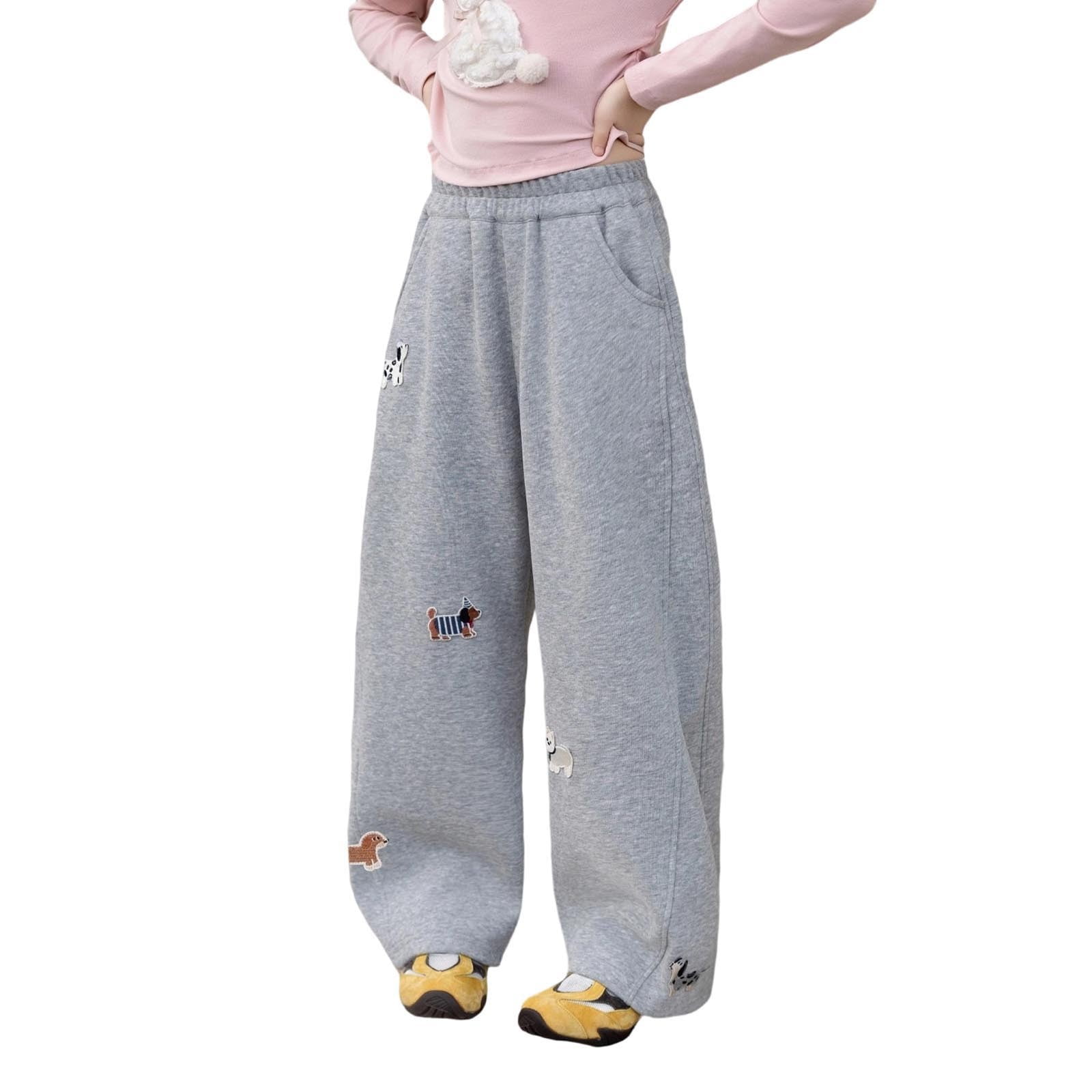 AWZXDE Girls Wide Leg Sweatpants Spring Solid Color Cute Cartoon ...