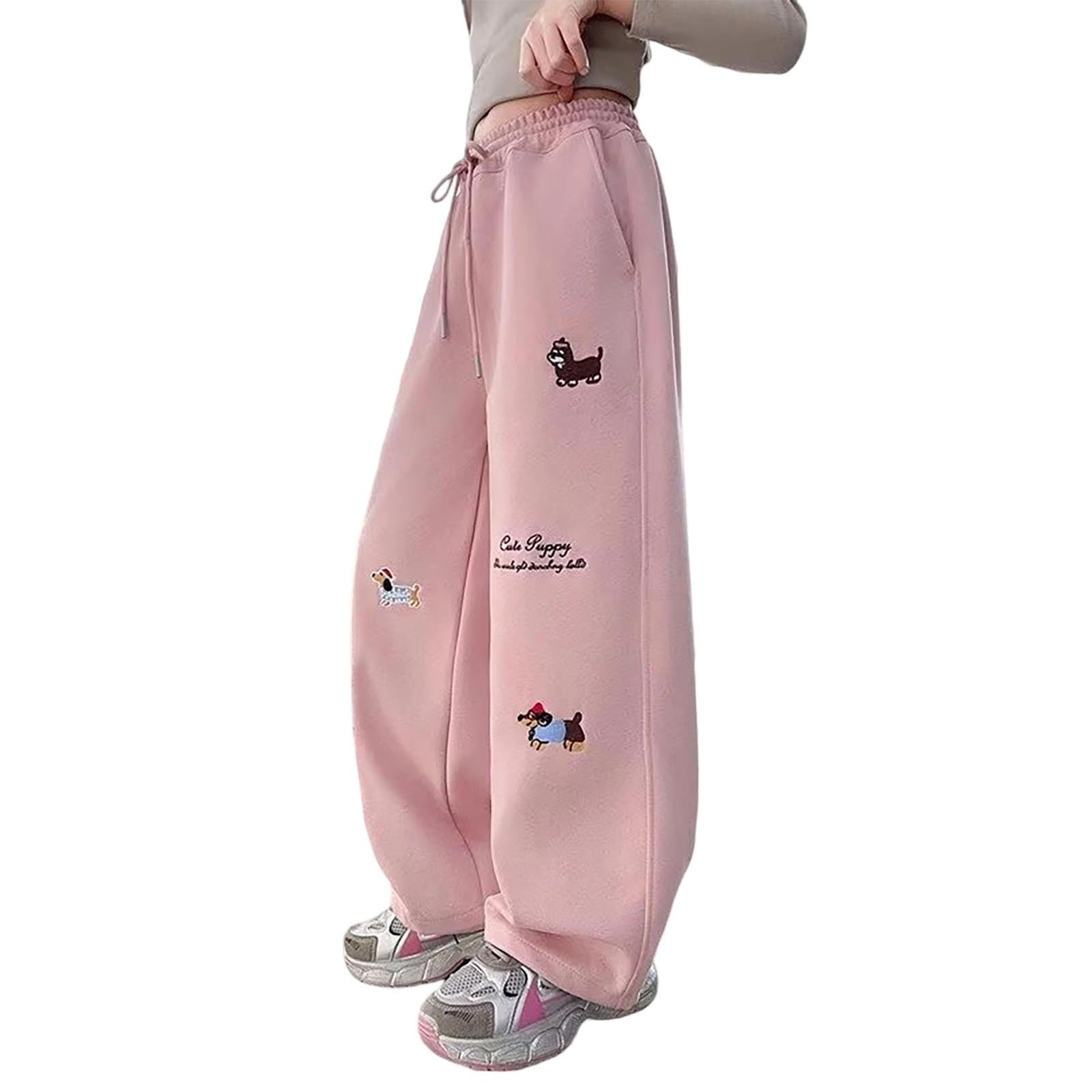 AWZXDE Girls Wide Leg Sweatpants Spring Solid Color Cute Cartoon ...