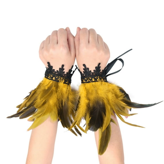 AWZXDE Gothic Feather Wrist Hand Accessory for Halloween Party Lace ...