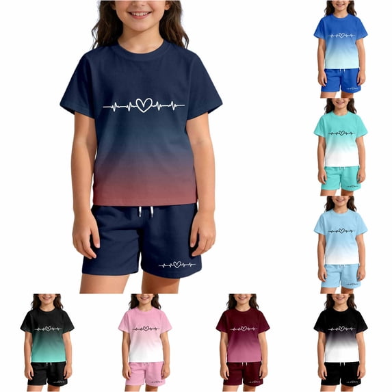 AWZXDE Gradient Letter Print Summer Outfits For Kids Boys And Girls ...