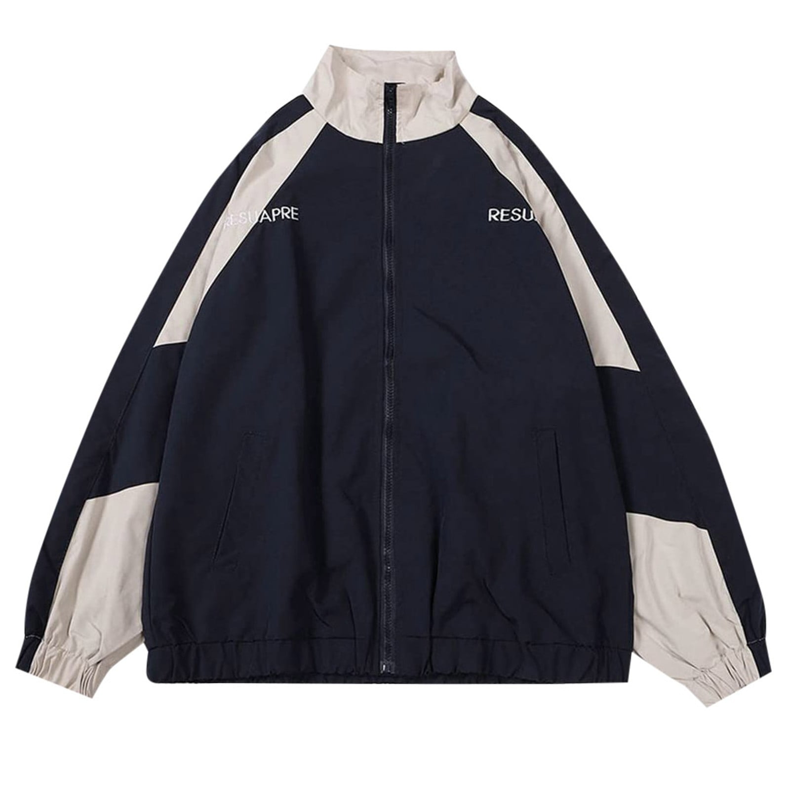 AWZXDE Japanese Retro Hop Patchwork Zip-Up Top Windproof Streetwear ...