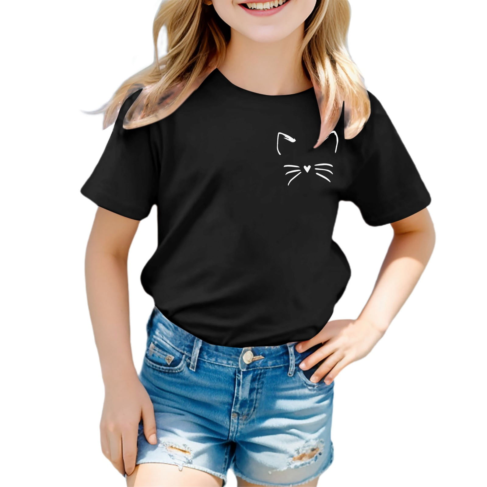 AWZXDE Kids Cat Print T Shirt Casual Comfortable Round Neck Tee Cute ...