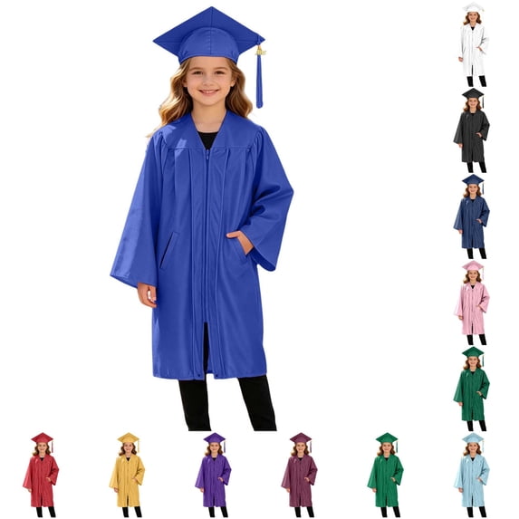 AWZXDE Kids Girls Graduation Gown And Cap Doctoral Robe With Pockets ...